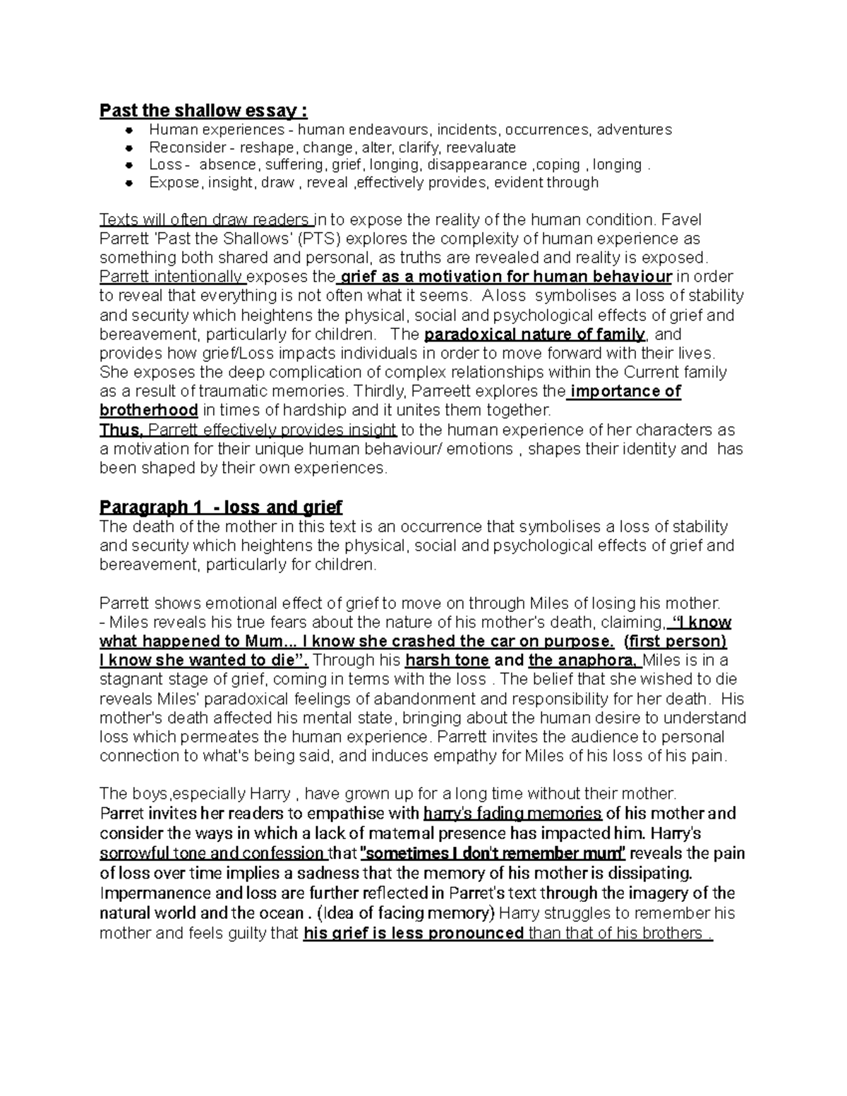 Part 1 Essay Past the Shallows (Common module) - Past the shallow essay ...