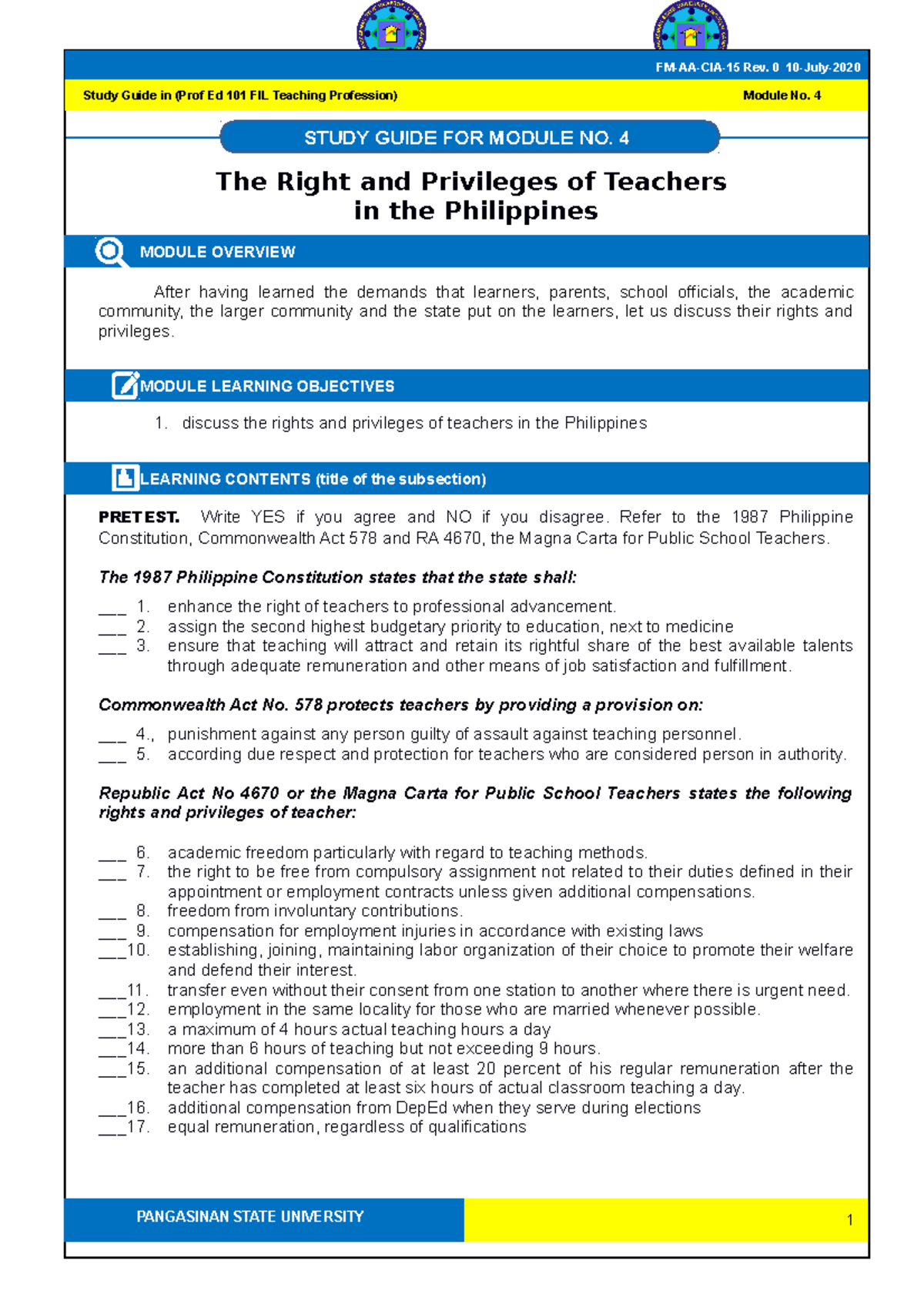 Module 4 Teaching PROF 2020 - Facilitating Learner Centered-Teaching ...