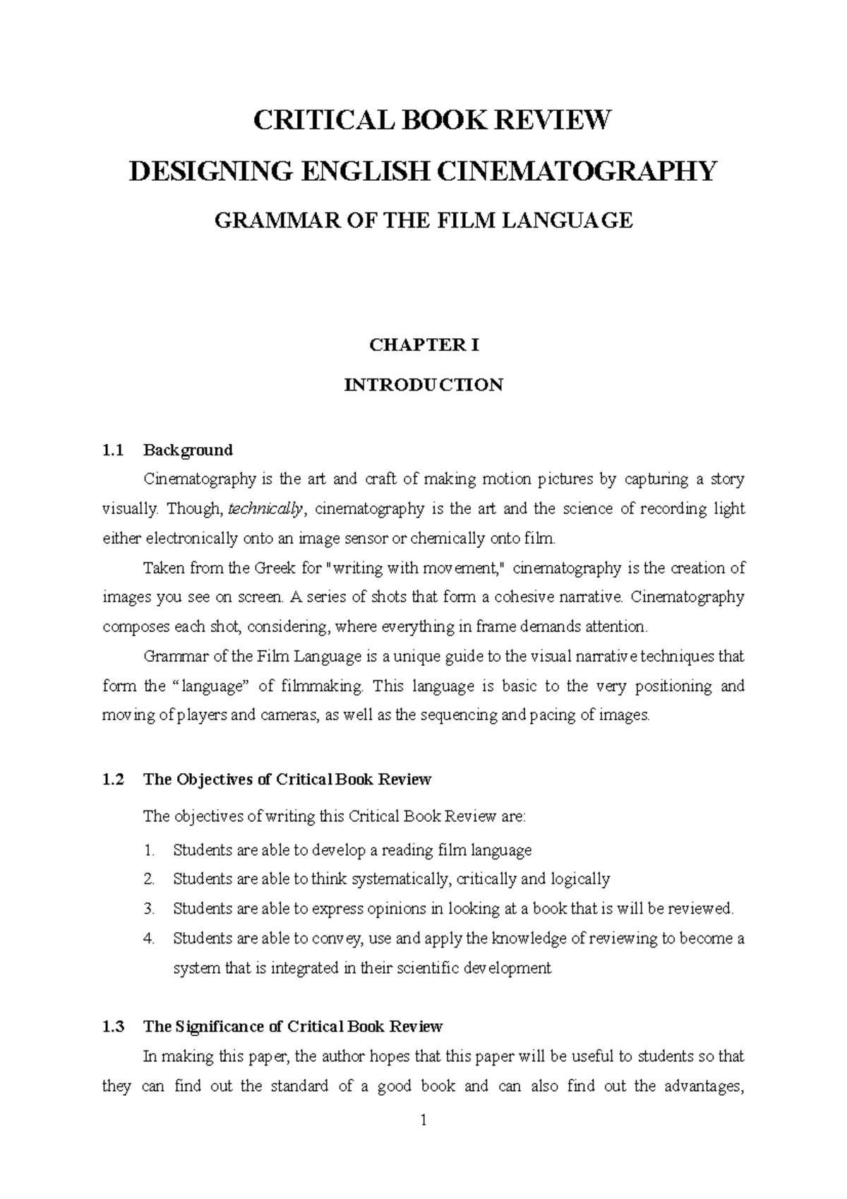 CBR Cinematography - CRITICAL BOOK REVIEW DESIGNING ENGLISH ...