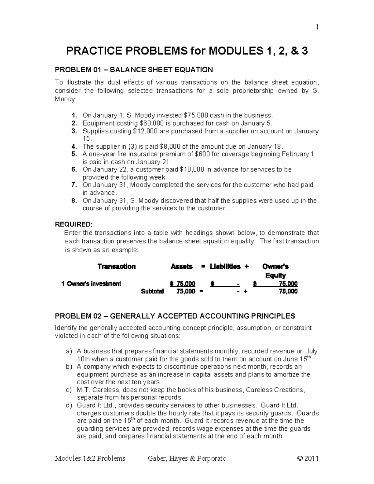 Module 1 2problems - PRACTICE PROBLEMS for MODULES 1, 2, & 3 PROBLEM 01 ...