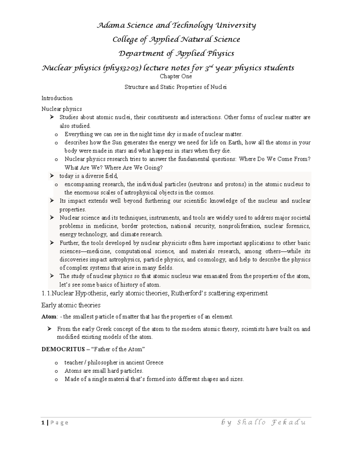 Nr. Phys Chapter One - Adama Science and Technology University College of Applied Natural ...