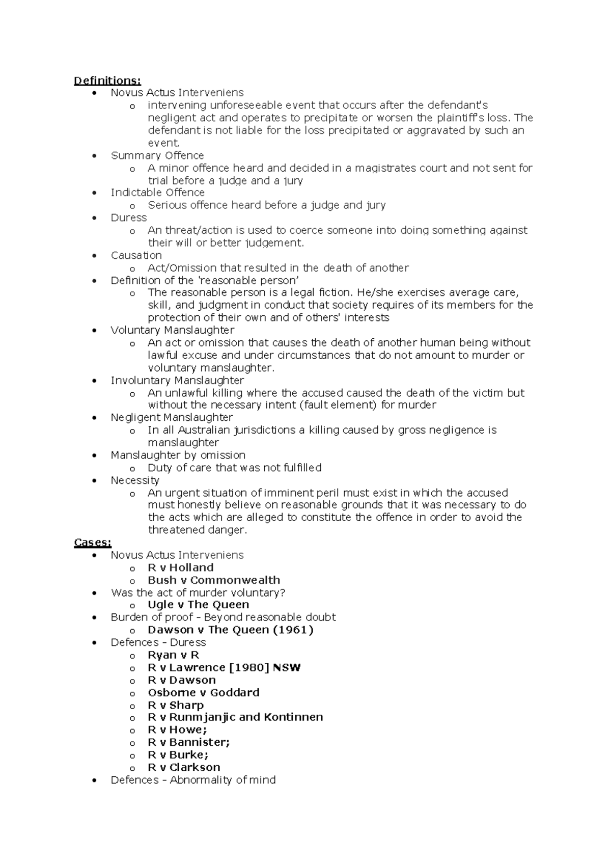 Definitions & Case List - Definitions: Novus Actus Interveniens o ...