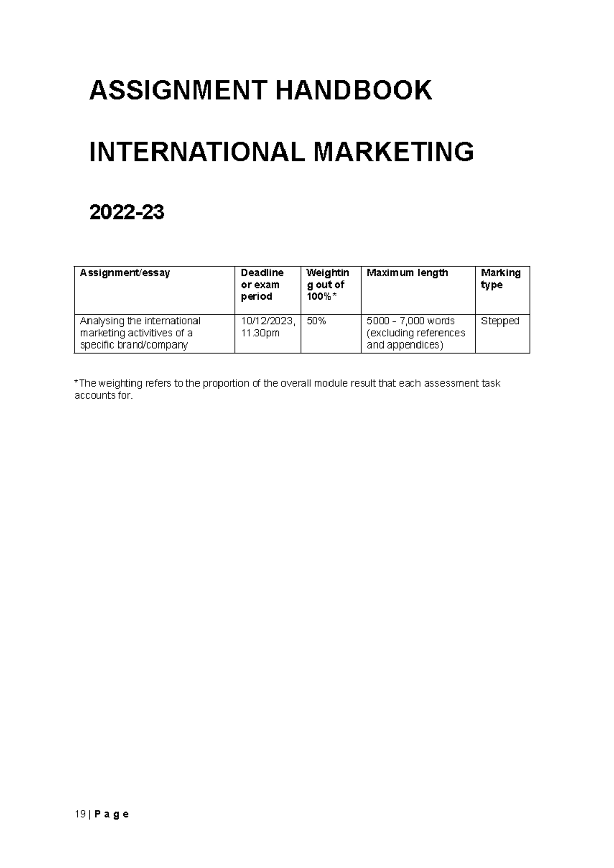 Assignment guideline for Marketing - ASSIGNMENT HANDBOOK INTERNATIONAL ...