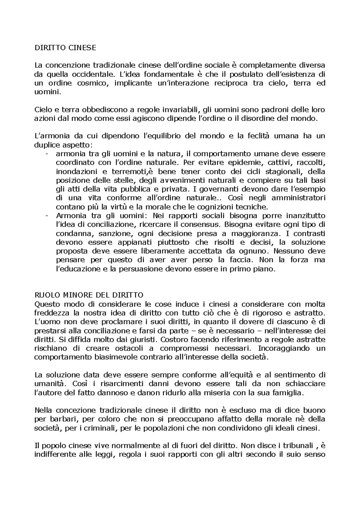 Diritto Cinese - DIRITTO CINESE La concenzione tradizionale cinese sociale completamente diversa ...