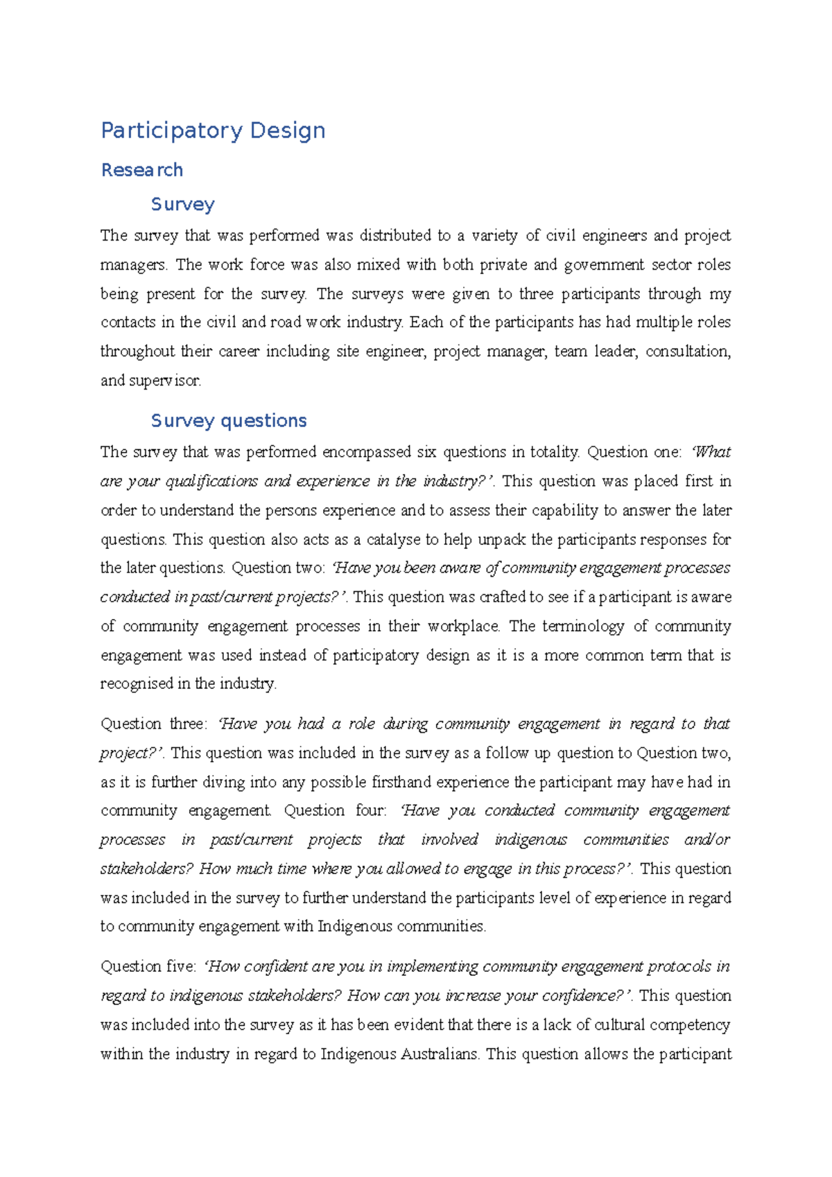Participatory Design - Participatory Design Research Survey The survey ...
