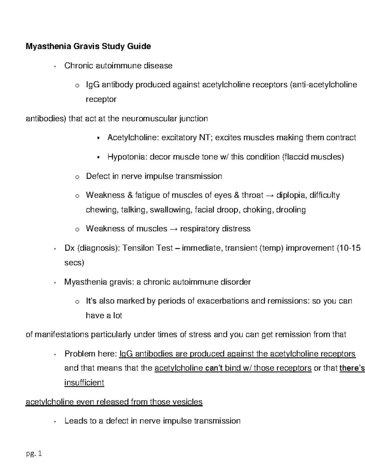 Myasthenia Gravis Study Guide - Myasthenia Gravis Study Guide Chronic ...