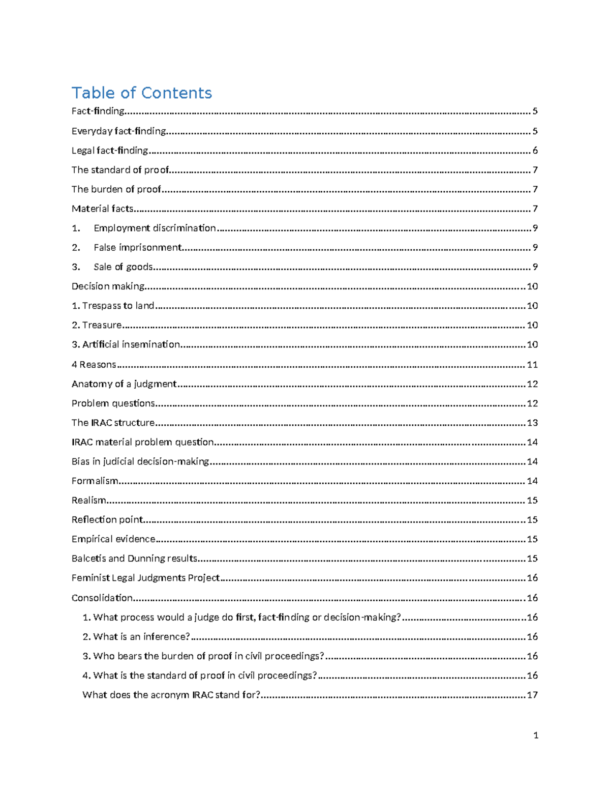 Unit 3-Notes-Legal Reasoning - Table of Contents - Studocu