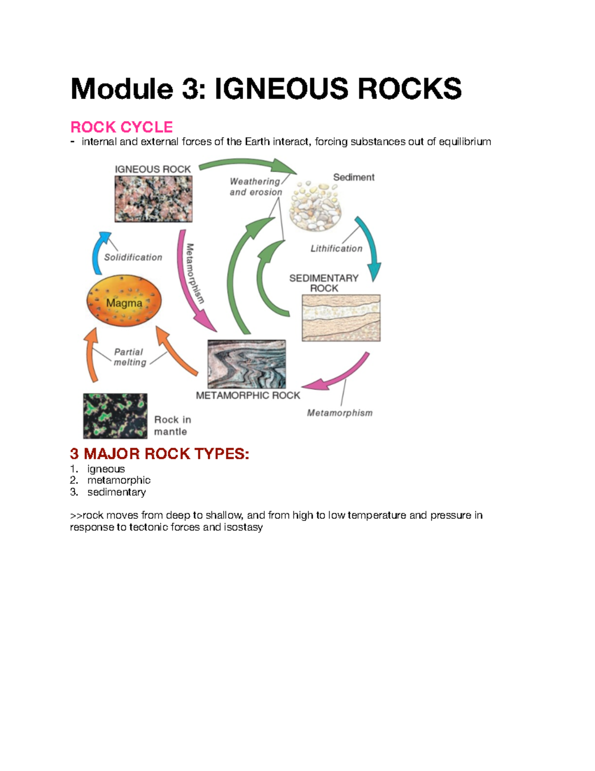 Module 3 Igneous Rocks - Module 3: IGNEOUS ROCKS ROCK CYCLE internal ...