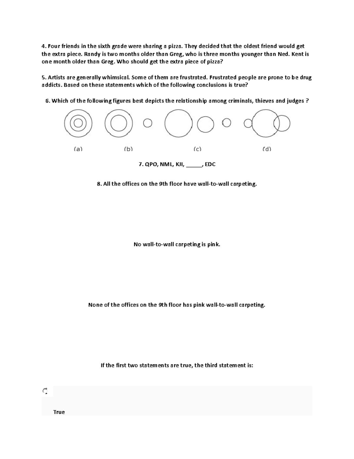 Logical Reasoning - test samples - Four friends in the sixth grade were ...