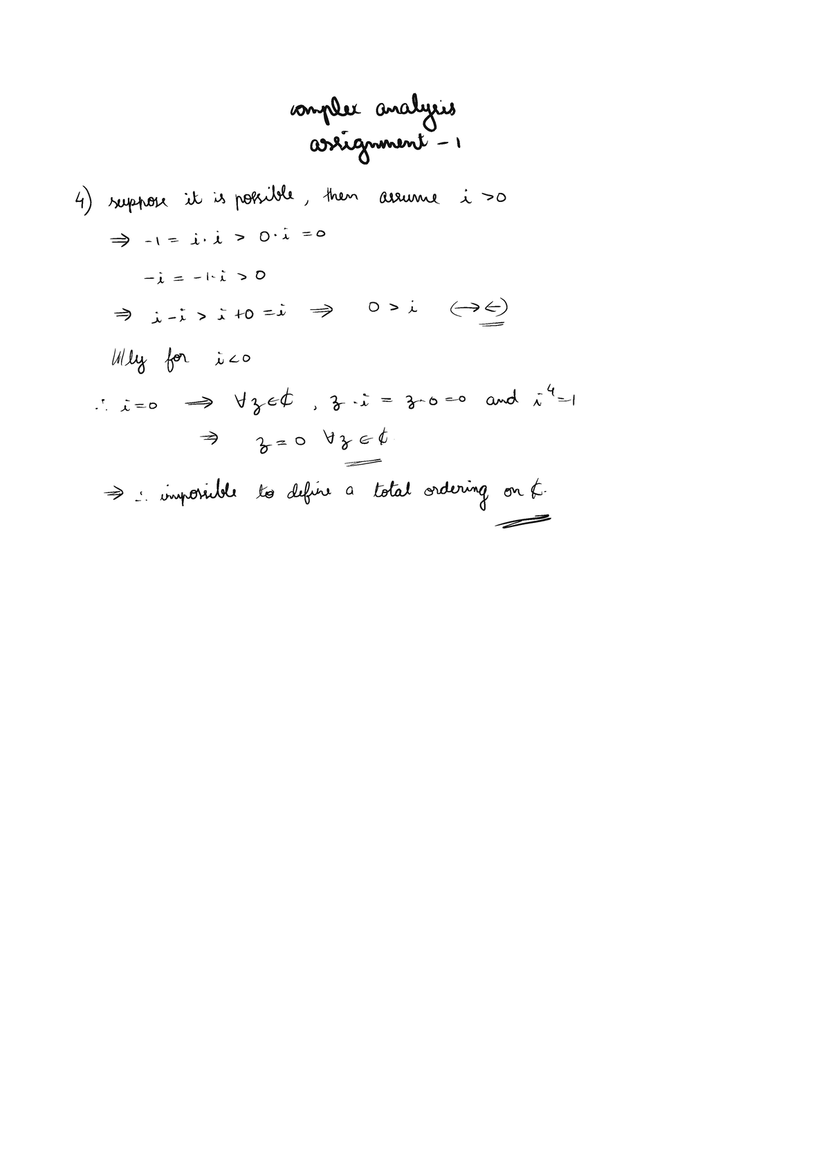 Complex assignment 1ajith - complex analysis 4) suppose it is possible ...