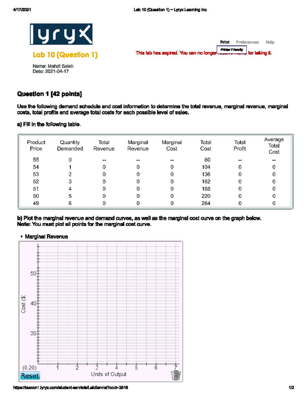 Lab 10 Question 1 - ................................... - ECON 201 ...