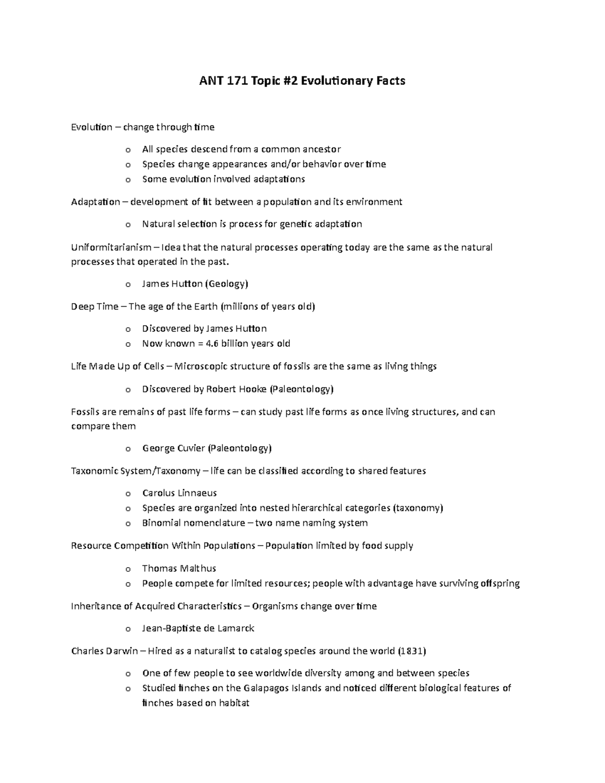 Topic #2 Evolutionary Forces Study Guide - ANT 171 Topic Evolutionary ...