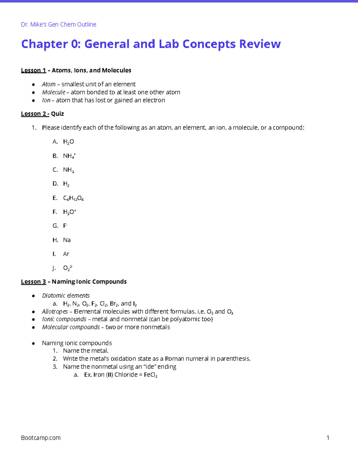 Mike's Videos - General Chemistry Lesson Outline - Chapter 0: General ...
