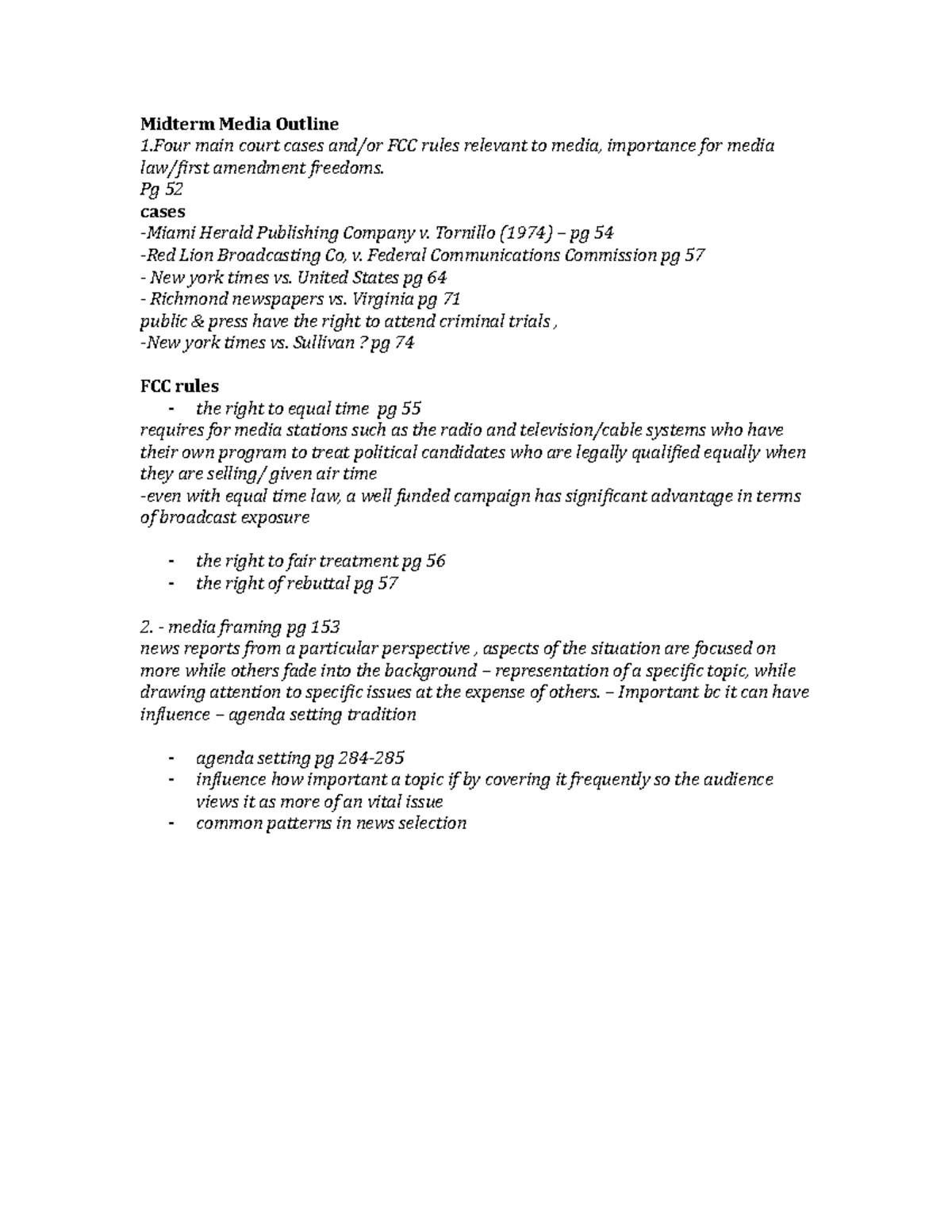 Media Outline - Lecture notes 5 - Midterm Media Outline 1 main court ...
