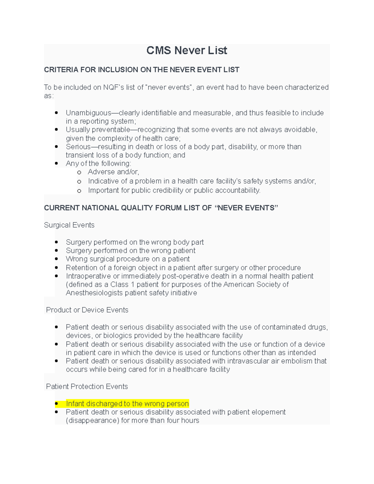 CMS Never List - Do not use these abbreviations, because they often ...