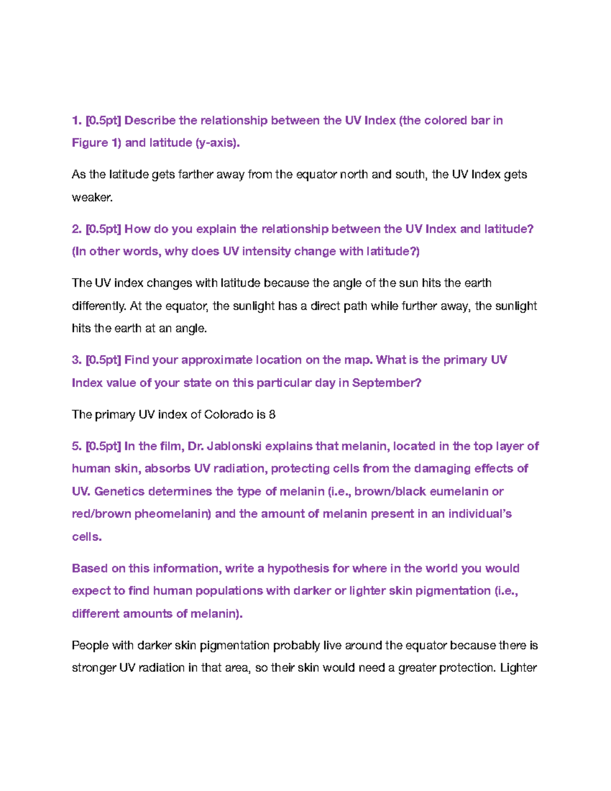 Evolution of Skin Color worksheet - [0] Describe the relationship ...