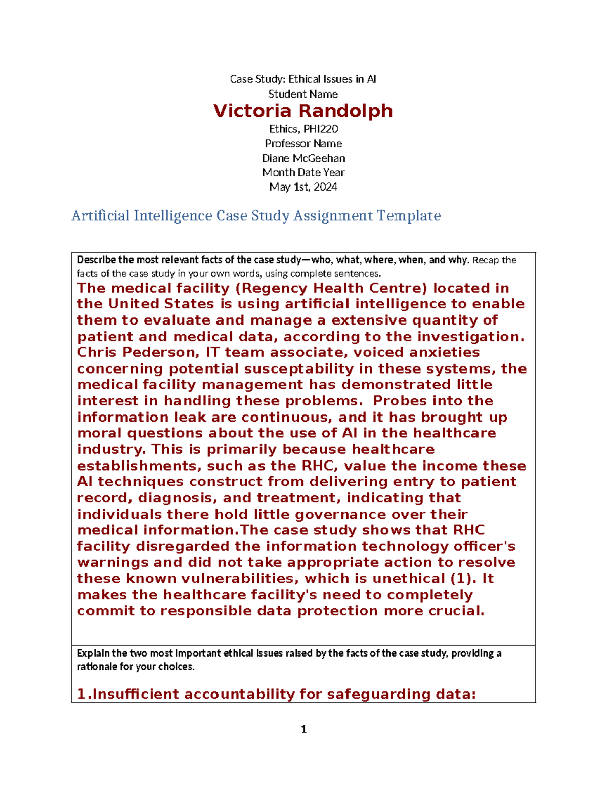PHI220 Week-5 assignment Victoria Randolph - Case Study: Ethical Issues ...