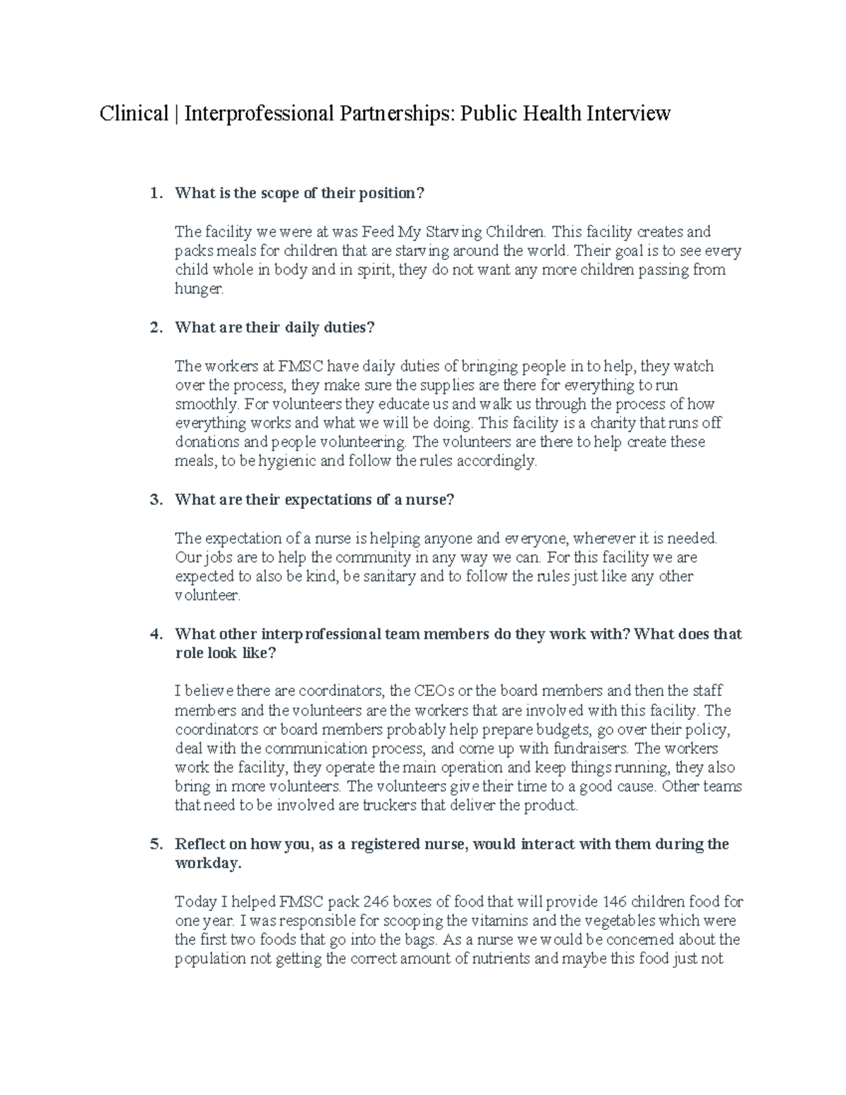 Public Health Interview - What is the scope of their position? The ...