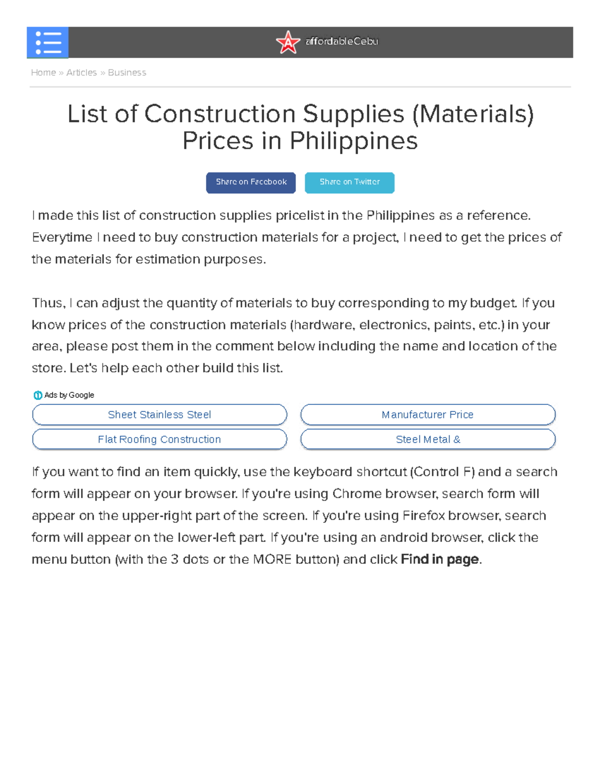 Construction Materials Pricelist In Philippines Home Articles