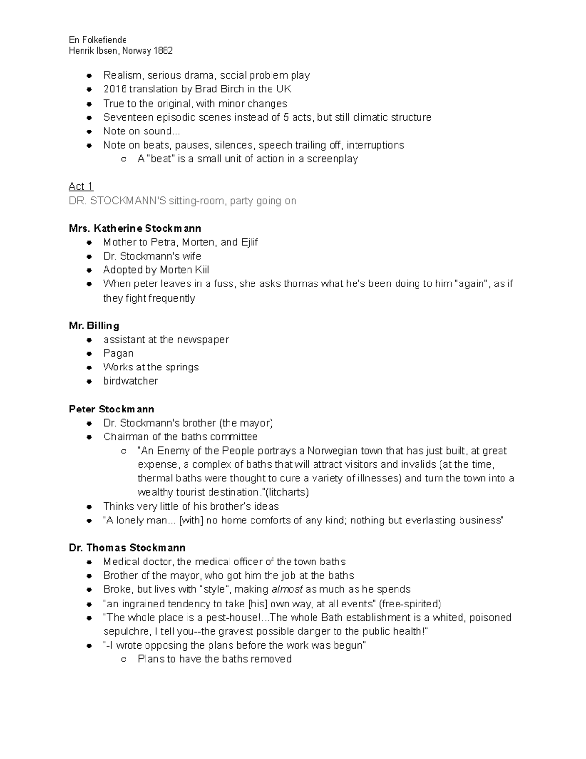 An Enemy of the People - Henrik Ibsen, Norway 1882 Realism, serious ...