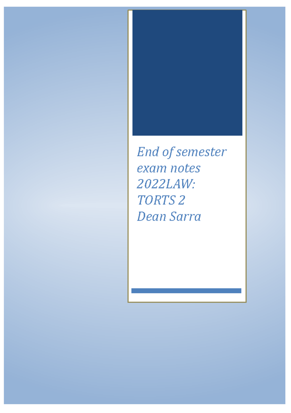 3003 Exam Notes - End of semester exam notes 2022LAW: TORTS 2 Dean ...
