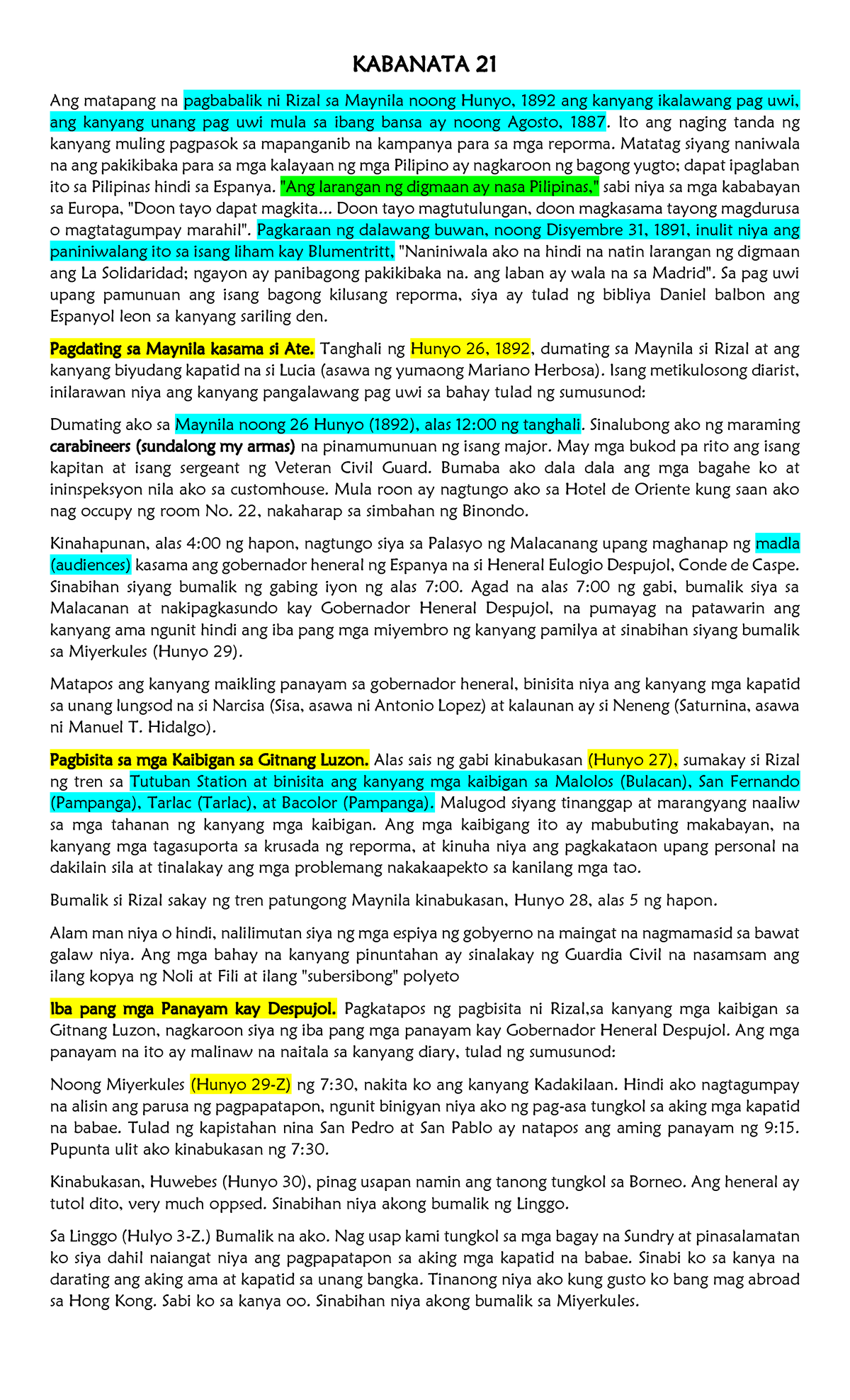 Kabanata 21 - KABANATA 21 Ang matapang na pagbabalik ni Rizal sa ...