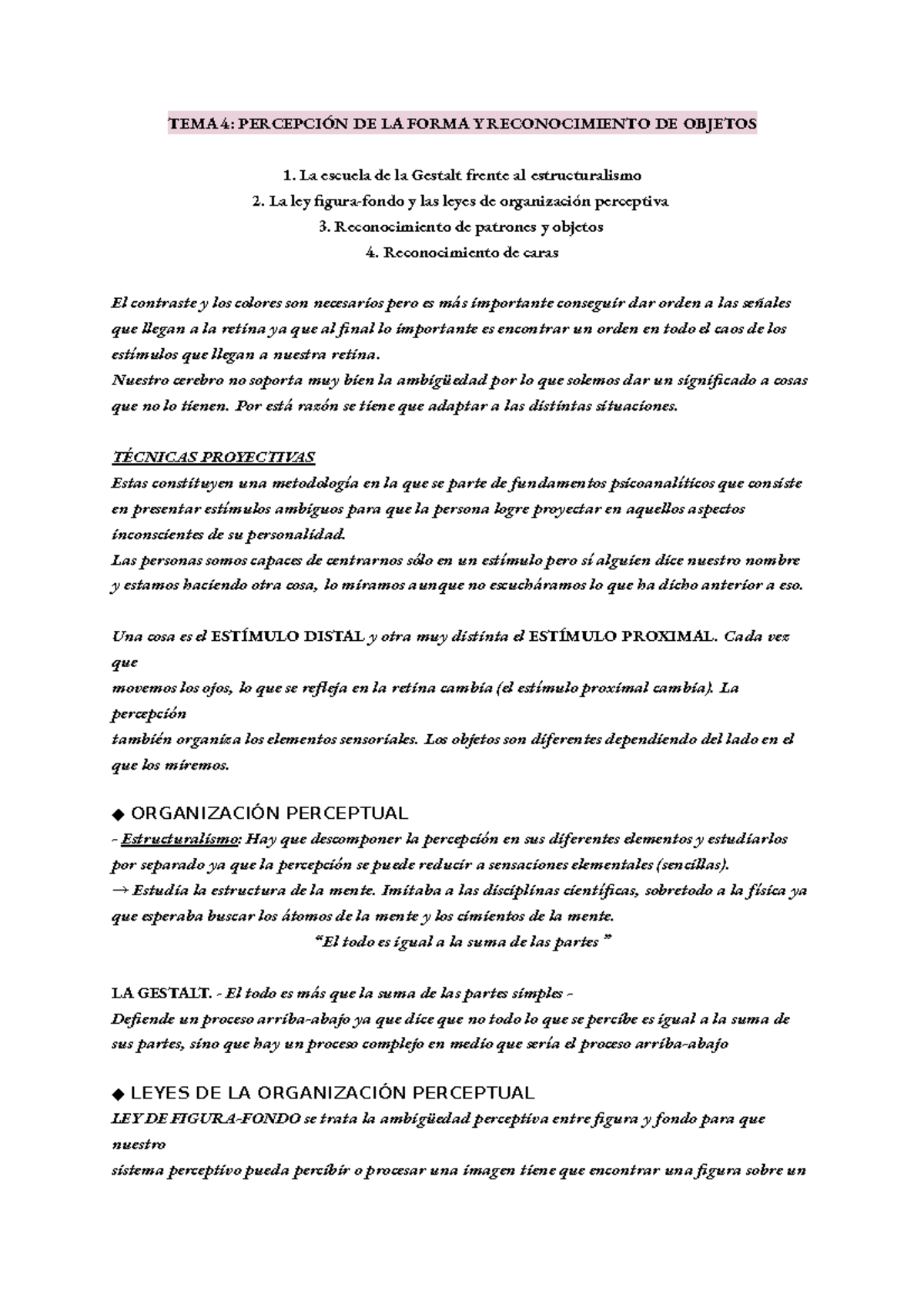 TEMA 4 Percepción DE LA Forma Y Reconocimiento DE Objetos - TEMA 4: PERCEPCIÓN DE LA FORMA Y ...