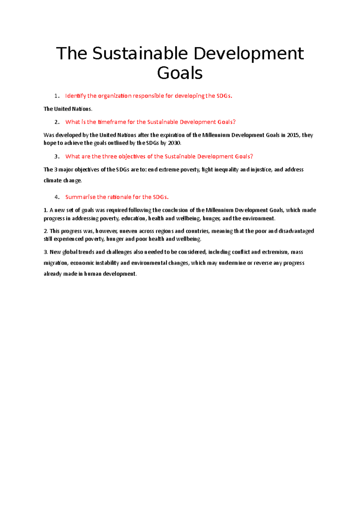 Intro to SDGs worksheet - The Sustainable Development Goals 1. Identify ...