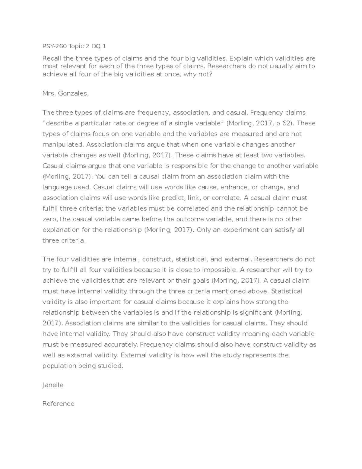 PSY-260 T1DQ2 - Discussion Question - PSY-260 Topic 2 DQ 1 Recall the ...