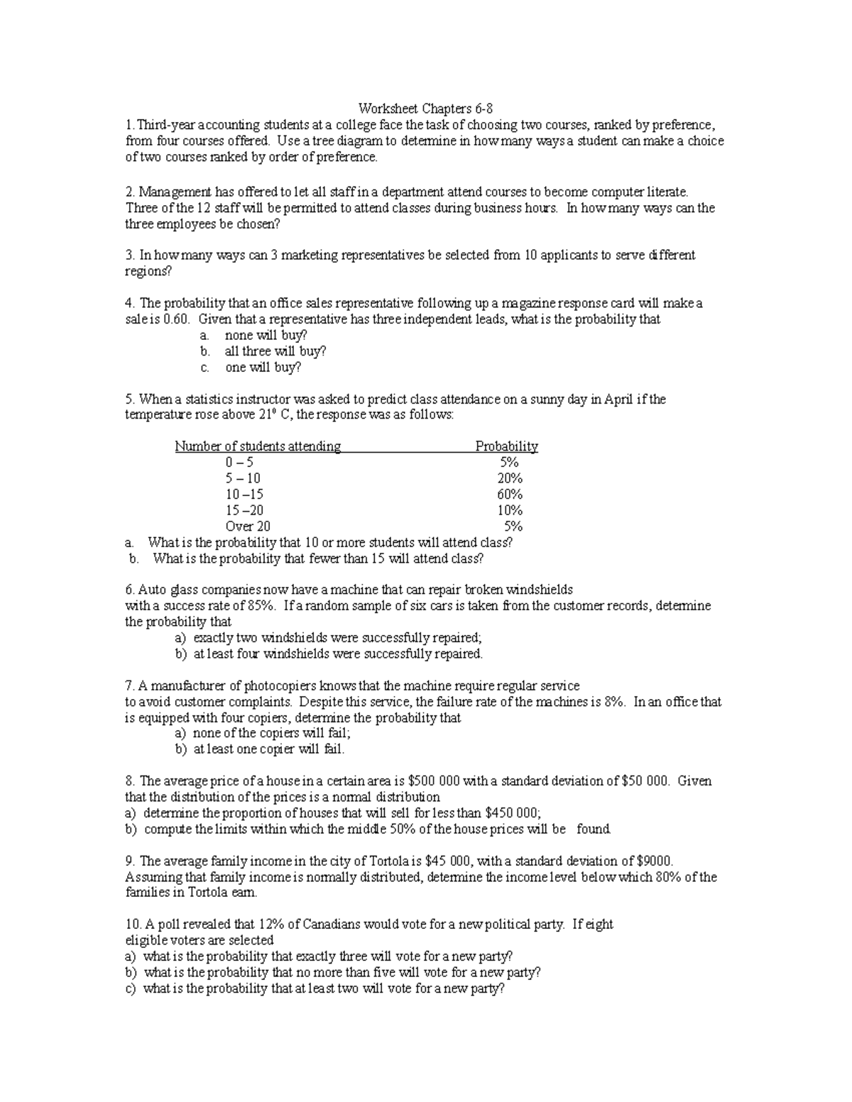 Worksheet Ch. 6-8 - From seneca college - Worksheet Chapters 6-8 1-year ...