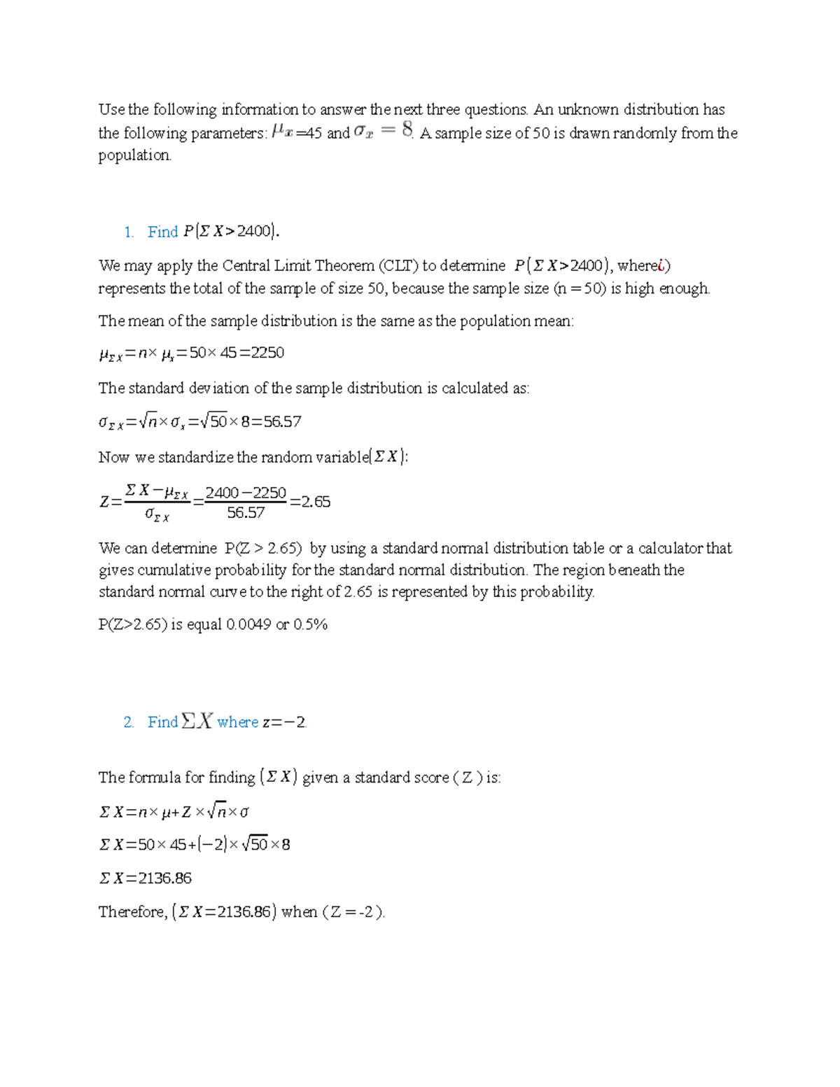 Math1280 learning journal Unit 8 - Use the following information to ...
