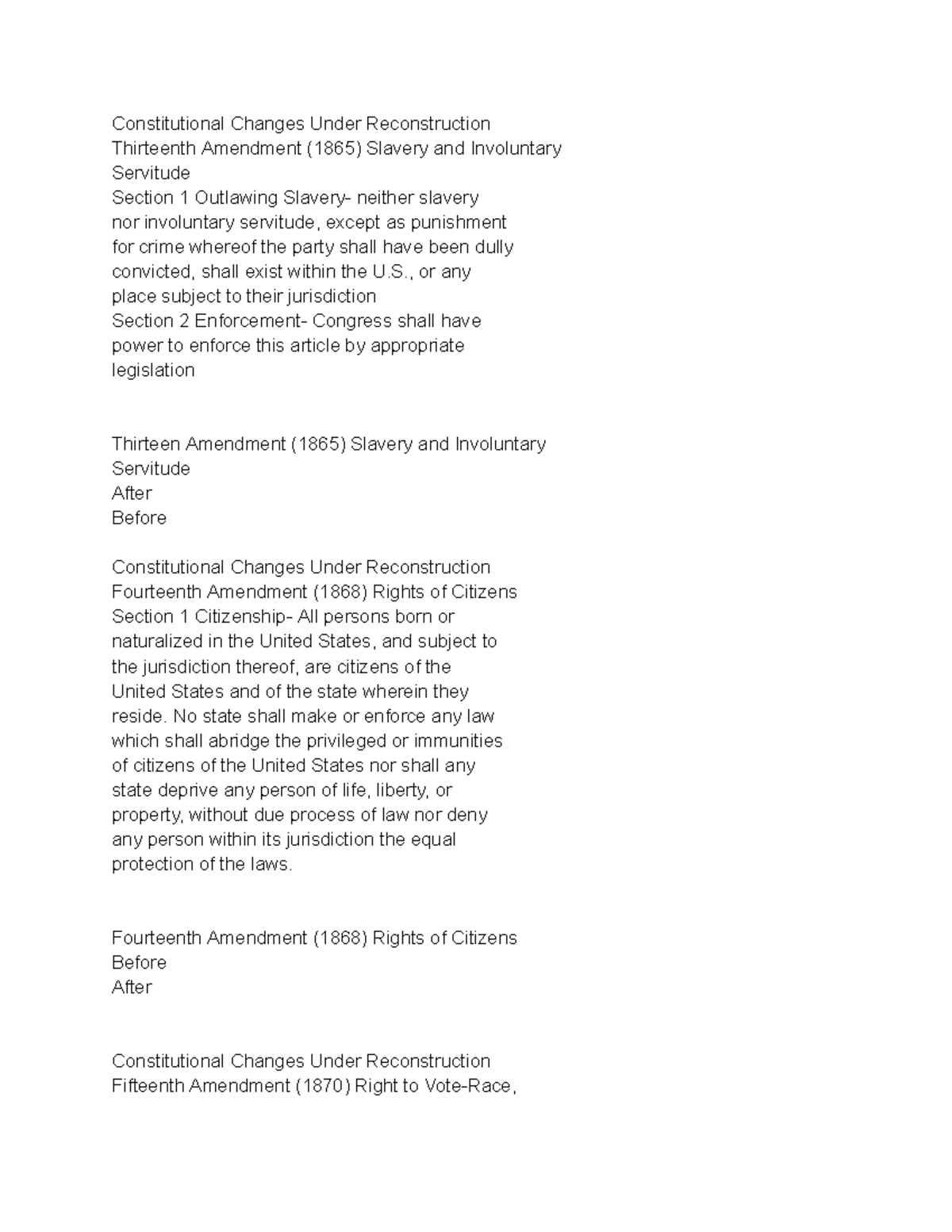 U.S. Constitution and Civil Rights - Constitutional Changes Under ...