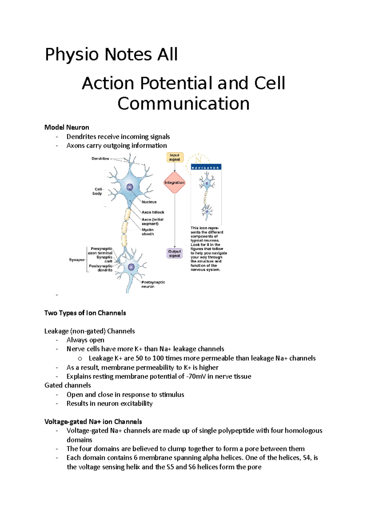 Physio Notes All - Physio Notes All Action Potential and Cell ...