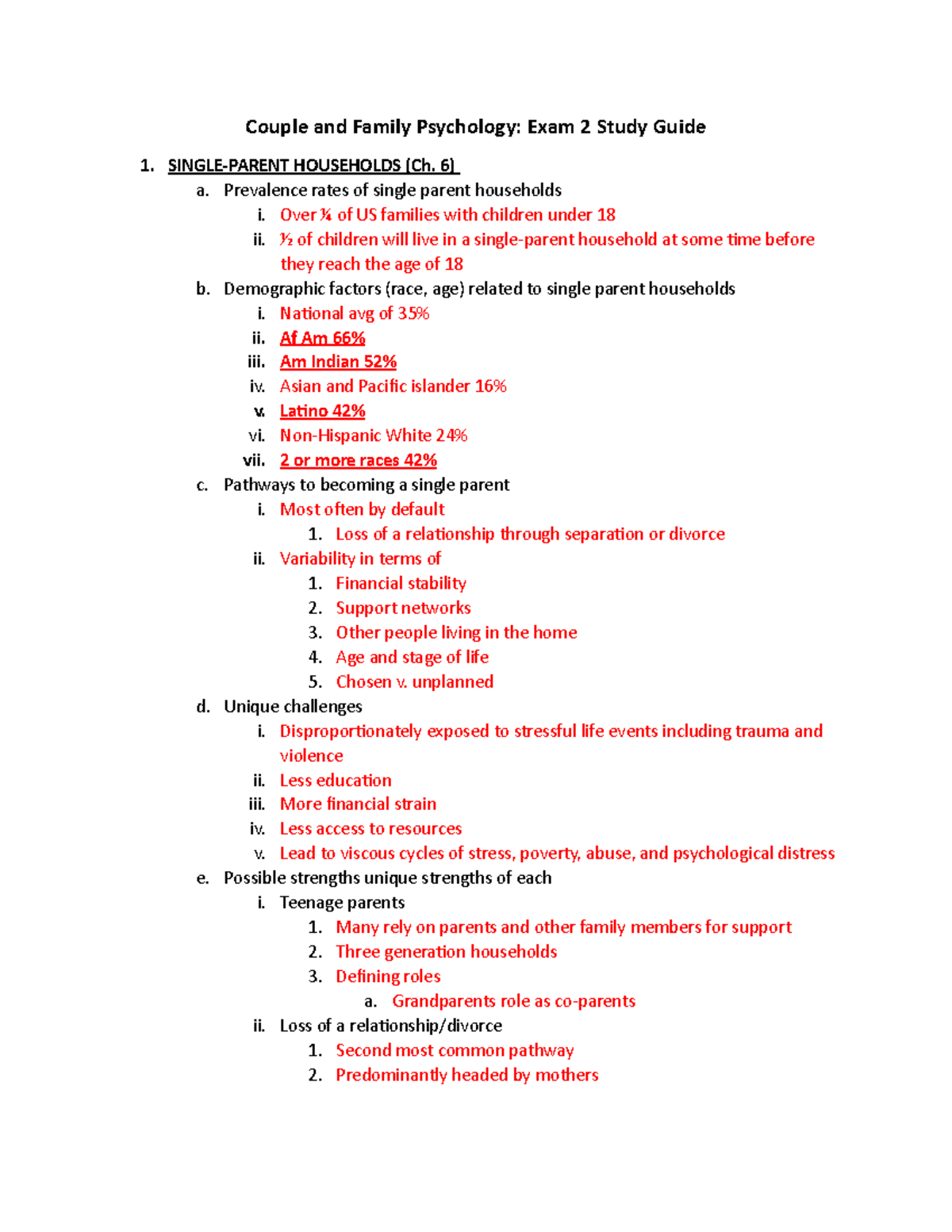Couple and Family Psychology Exam 2 Study Guide - SINGLE-PARENT ...