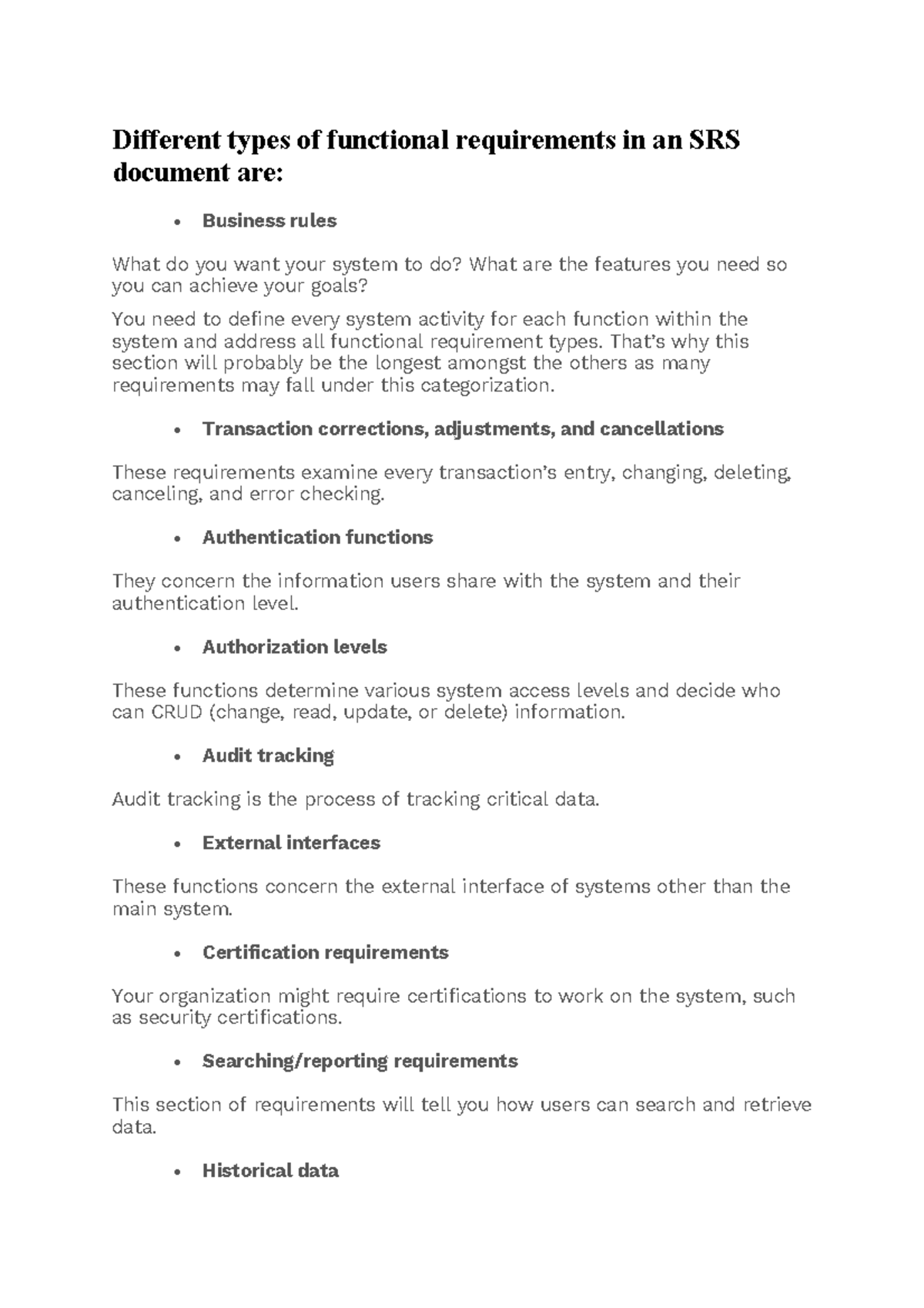 Additional reading - Different types of functional requirements in an ...