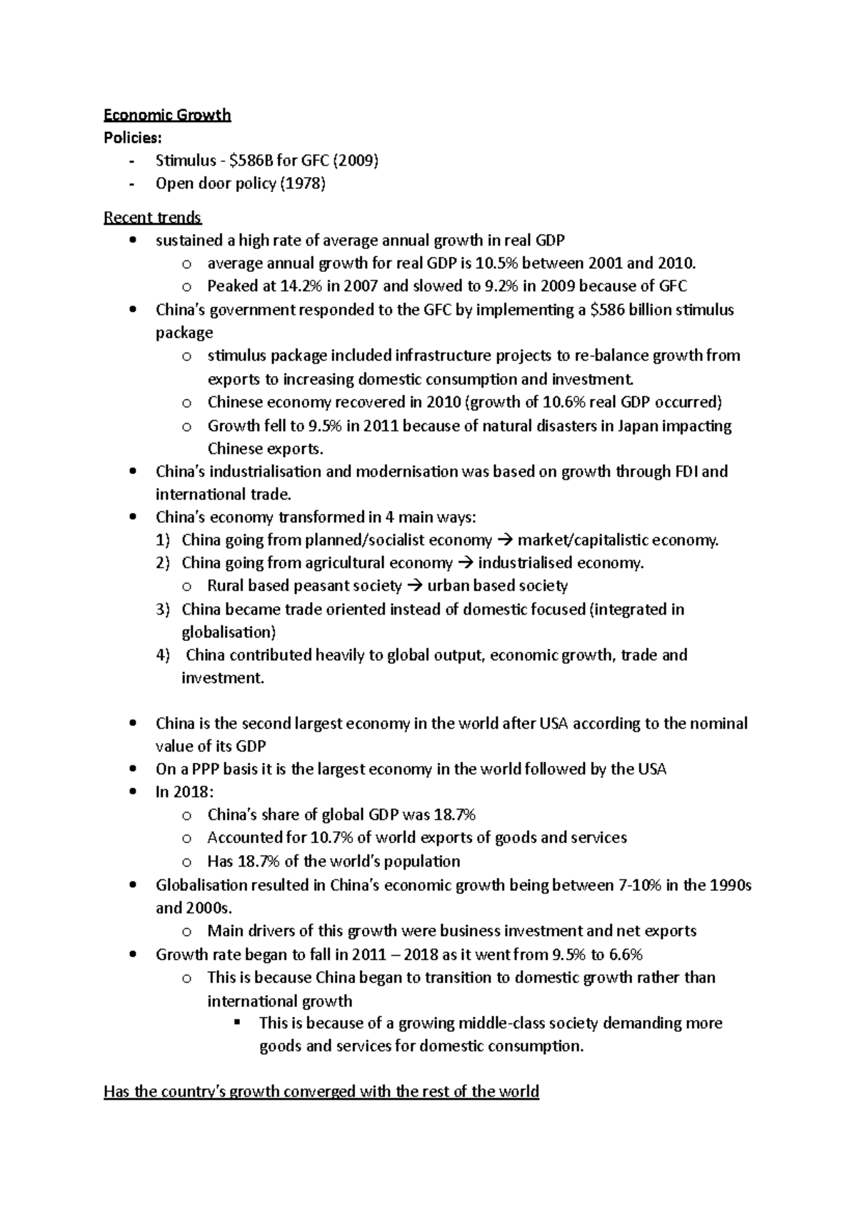 Economics China Case Study notes - Economic Growth Policies: - Stimulus ...