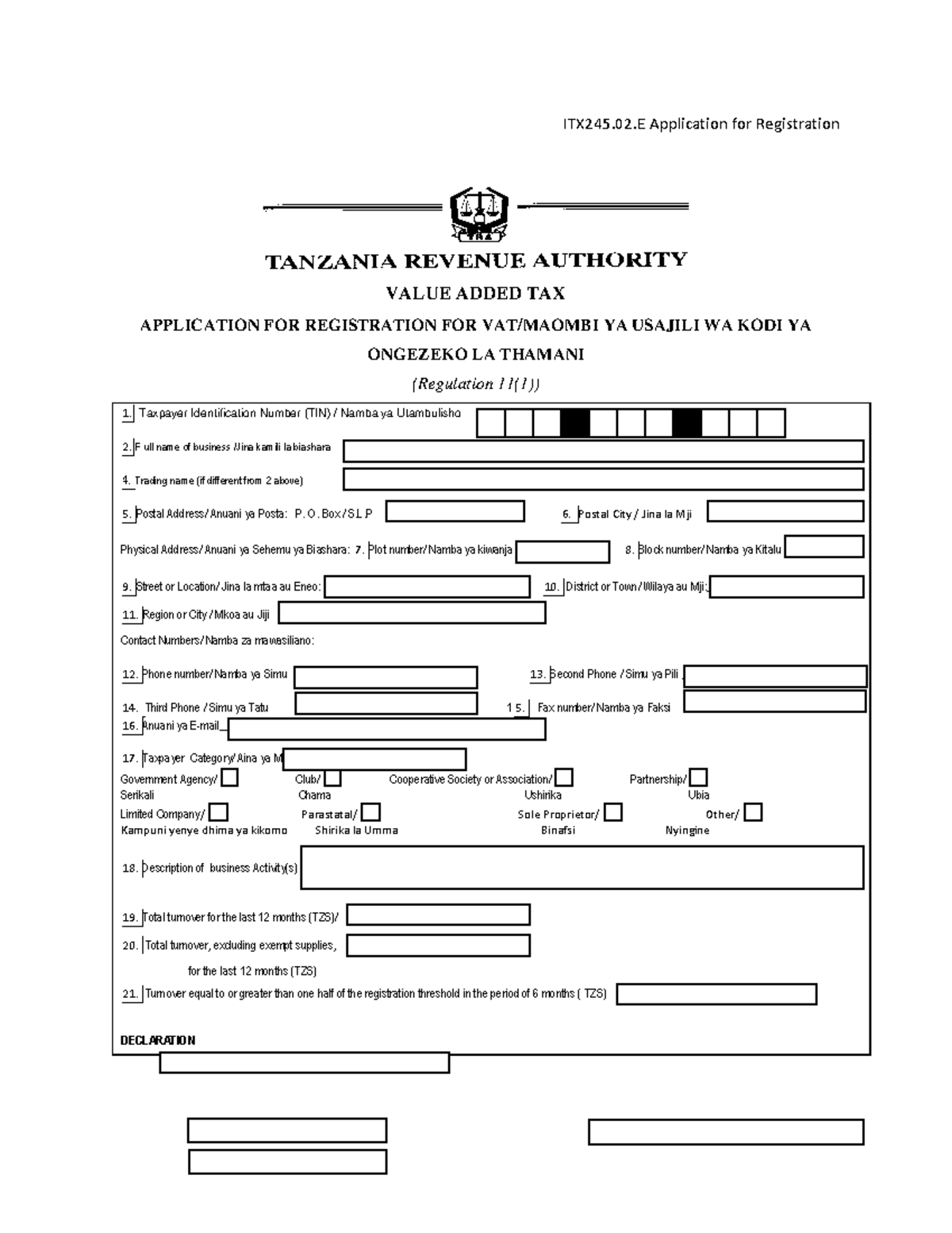 VAT Application Form - okay - ITX245.02 Application for Registration ...