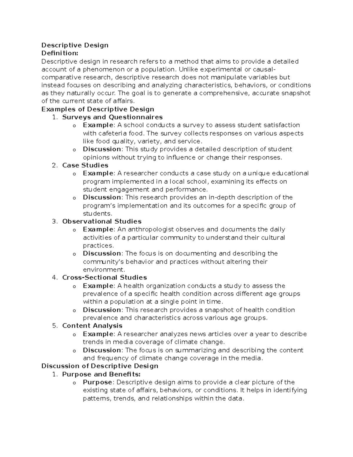 Research- Kinds-1 - notes - Descriptive Design Definition: Descriptive ...