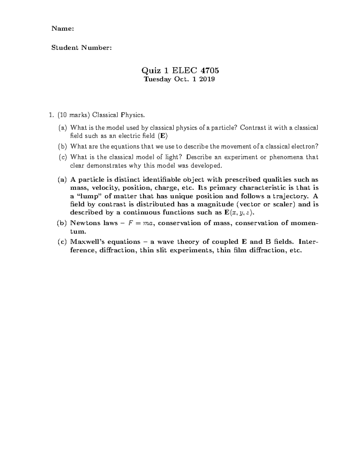 Test-1-2019 - Practice test - Name: Student Number: Quiz 1 ELEC 4705 ...