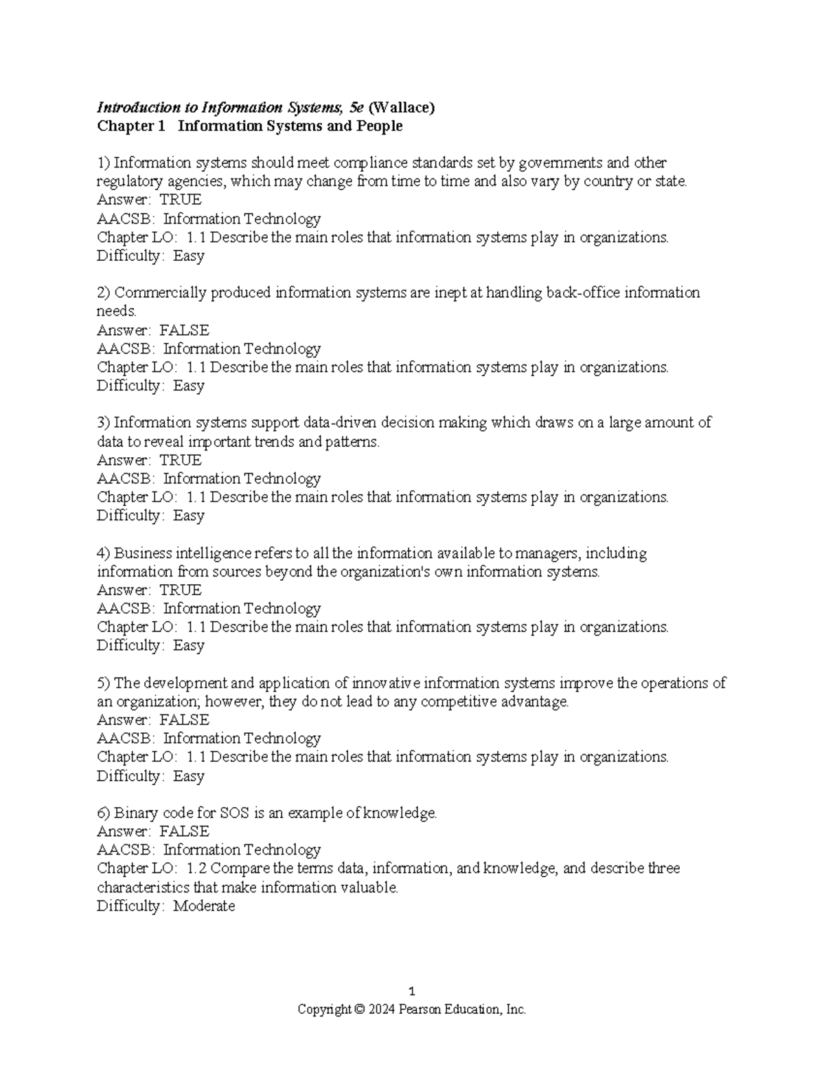 Introduction to Information Systems, 5th edition Test Bank and ...