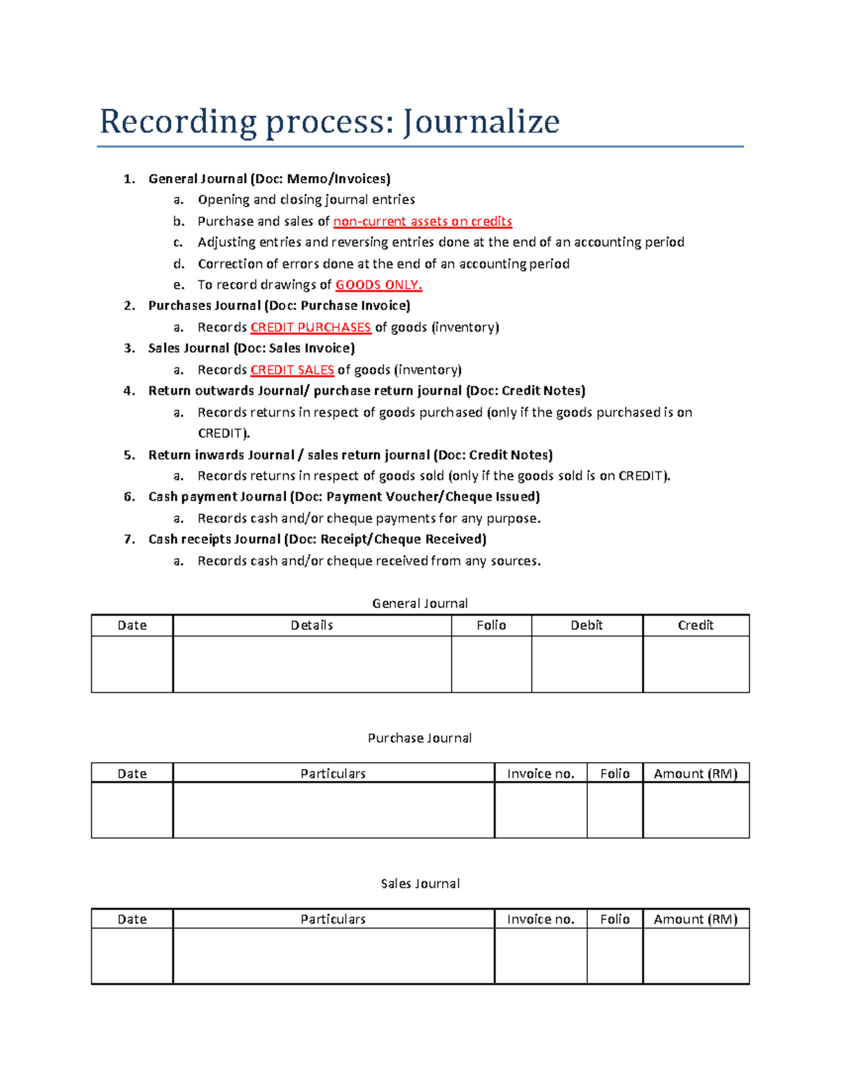 Recording process - Opening and closing journal entries b. Purchase and ...