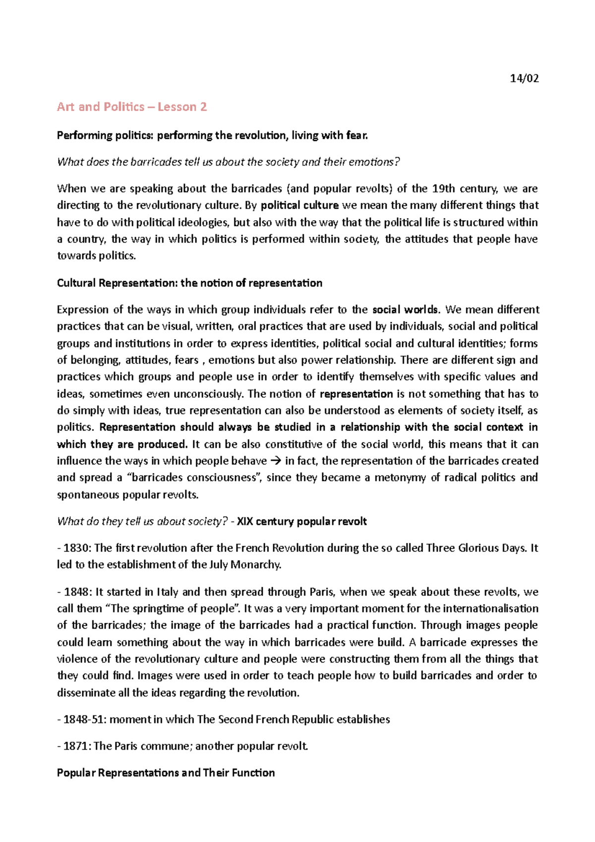 Art and Politics appunti - 14/ Art and Politics – Lesson 2 Performing ...