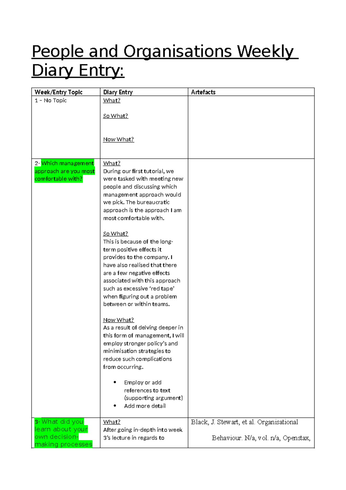 P&O Weekly Diary Entry - The following submission contains a reflection ...