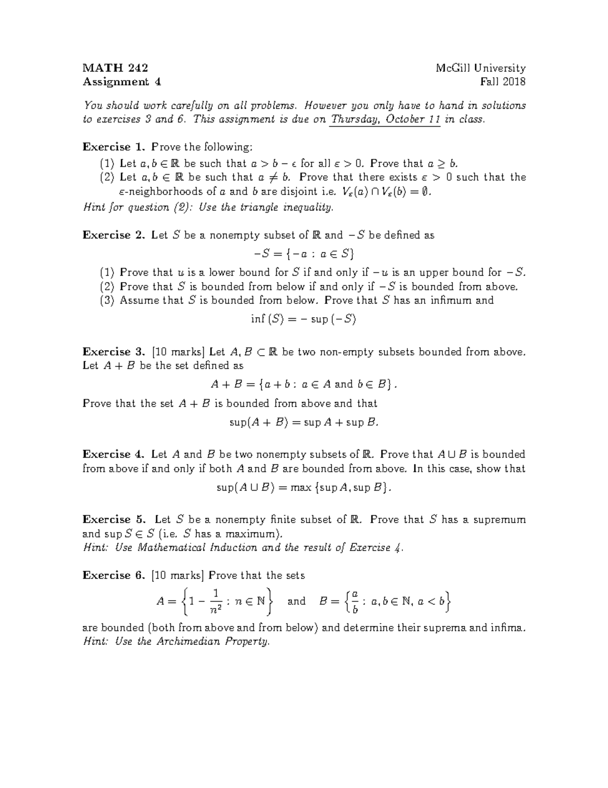 F18 Math242Assignment 4 - MATH 242 Assignment 4 McGill University Fall ...