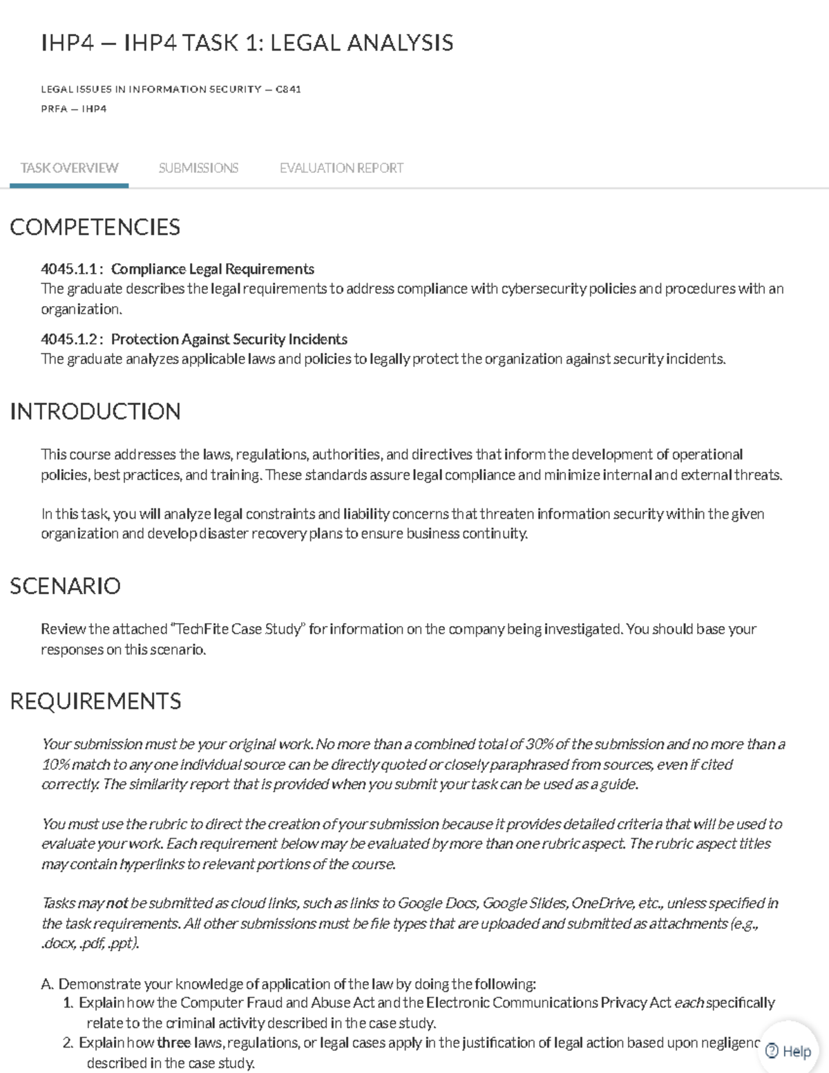 Task 1 - Task 1 Rubric - IHP4 — IHP4 TASK 1: LEGAL ANALYSIS LEGAL ...