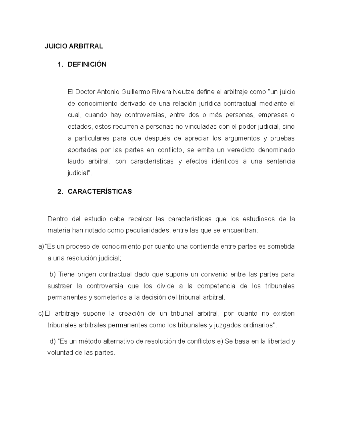 Juicio Arbitral - JUICIO ARBITRAL 1. DEFINICIÓN El Doctor Antonio ...
