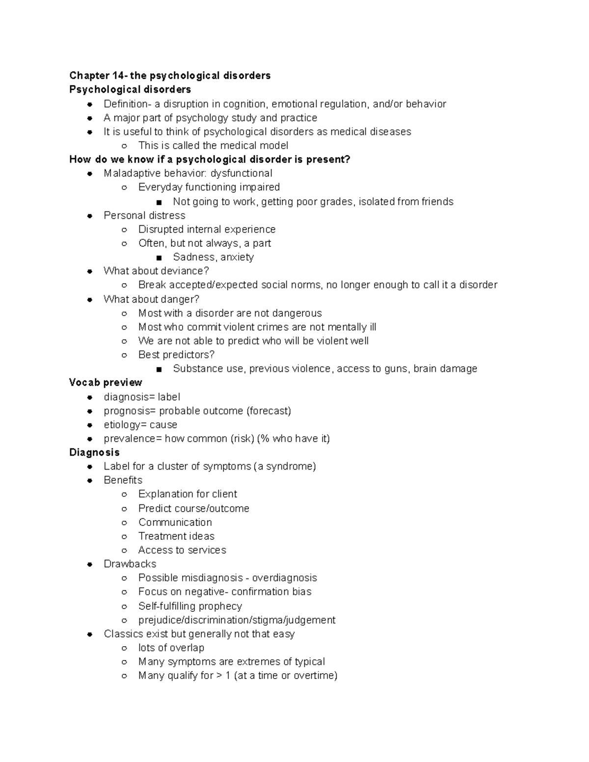 Chapter 14 - Chapter 14- the psychological disorders Psychological ...