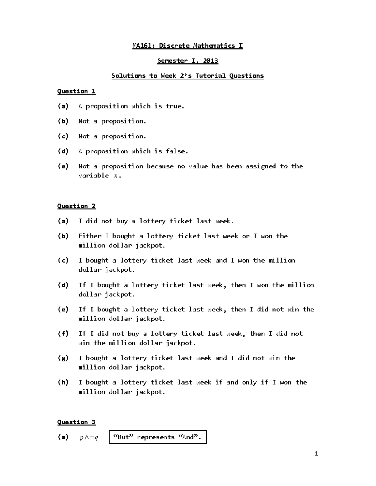 Tut Week 2 sol - ma 161 - discrete mathematics - USP - Studocu