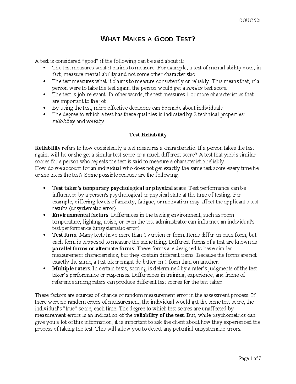 Read What Makes A Good Test - WHAT MAKES A GOOD TEST? A test is ...