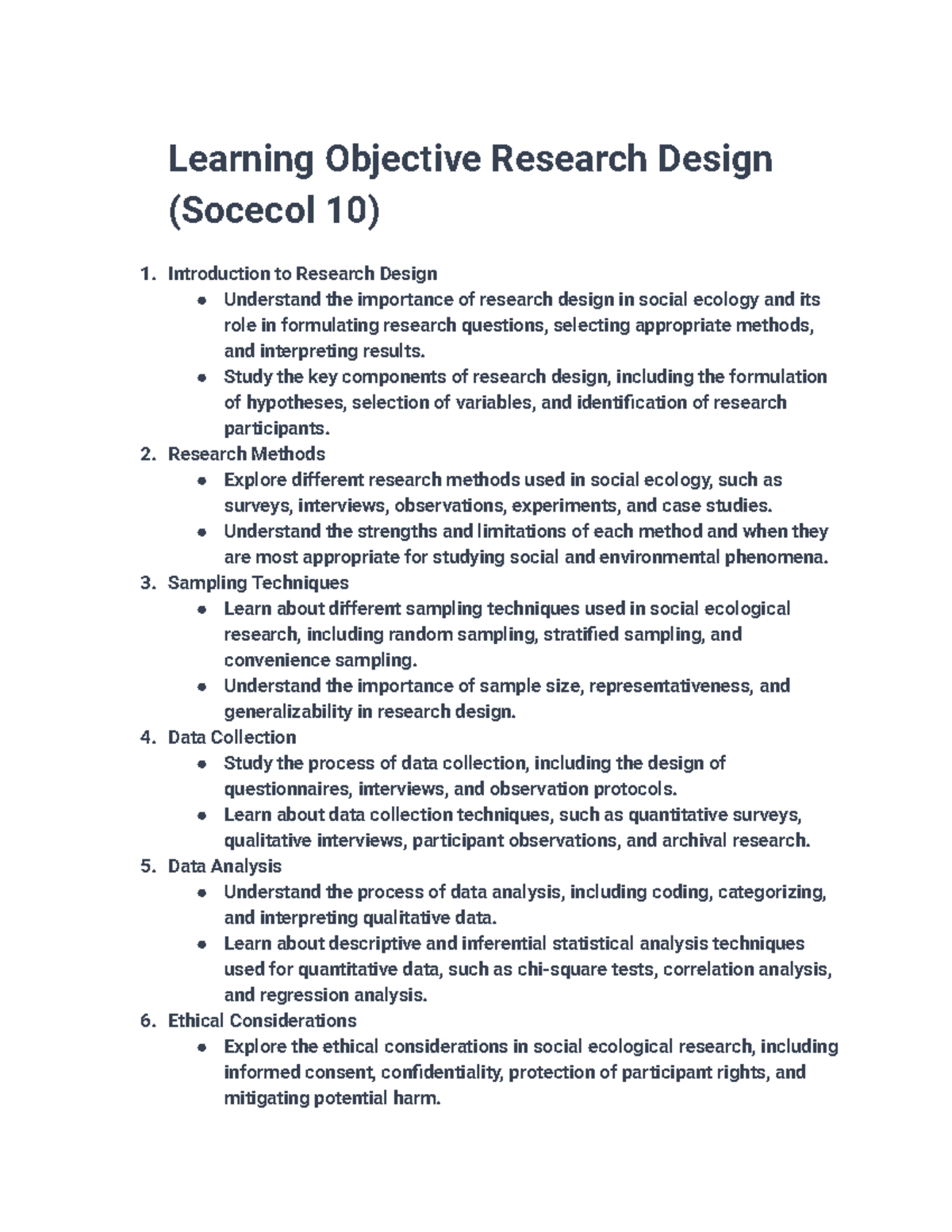 Learning Objective Research Design (Socecol 10) - Learning Objective ...